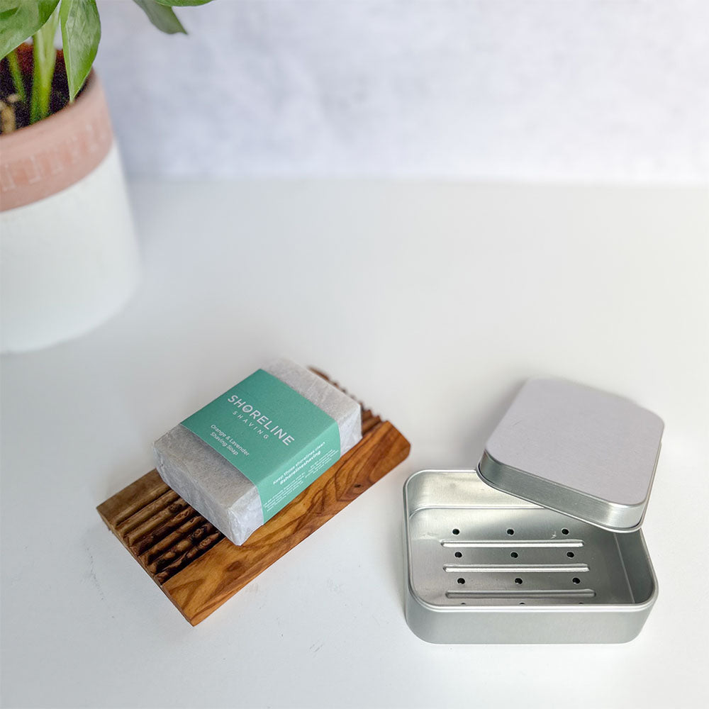 Essential Shaving Soap Bundle | Soap Bar, Dish & Travel Tin